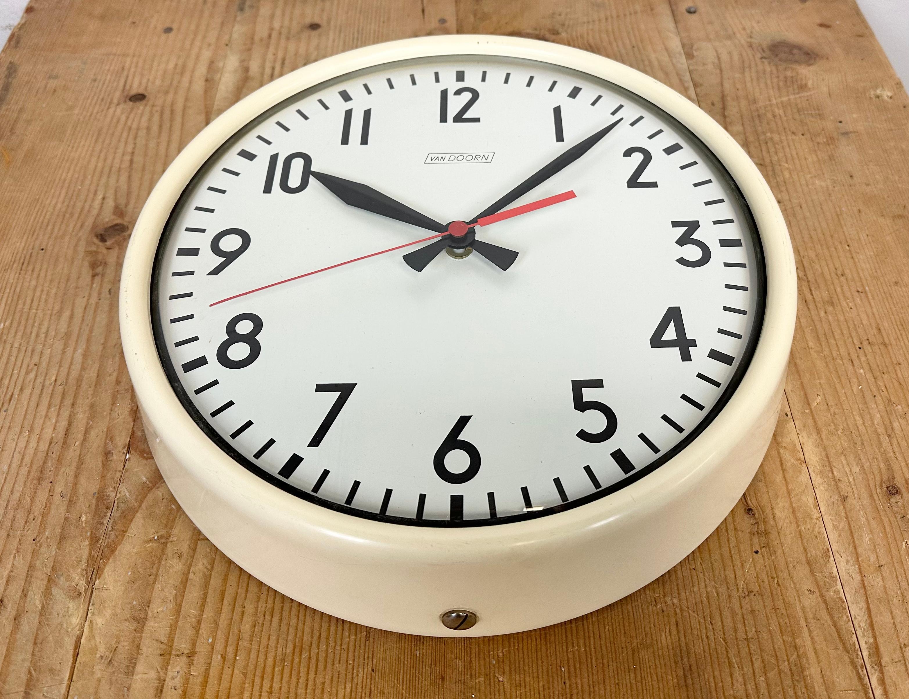 Vintage Beige School or Station Wall Clock from Van Doorn, 1960s at 1stDibs