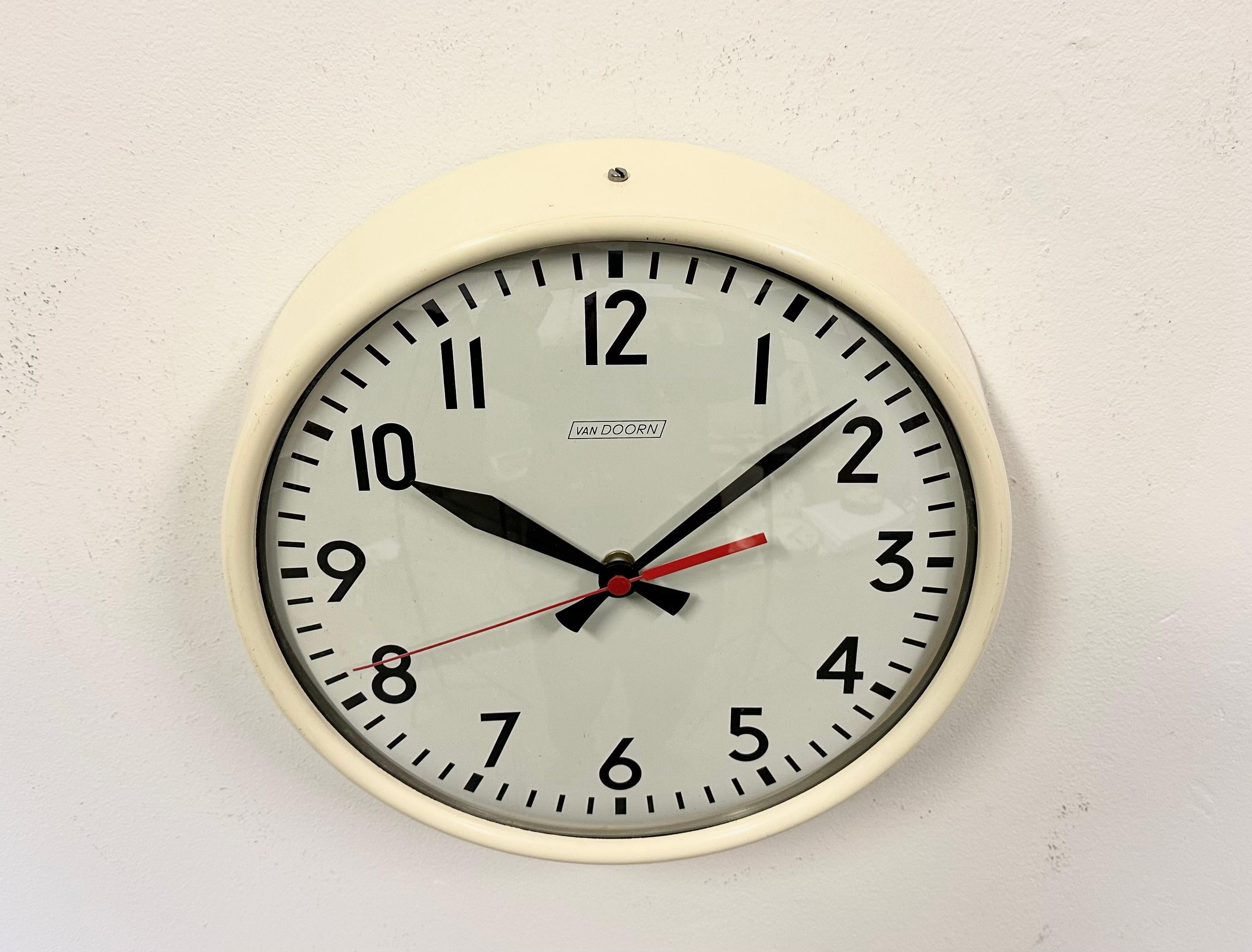 Vintage Beige School or Station Wall Clock from Van Doorn, 1960s at 1stDibs