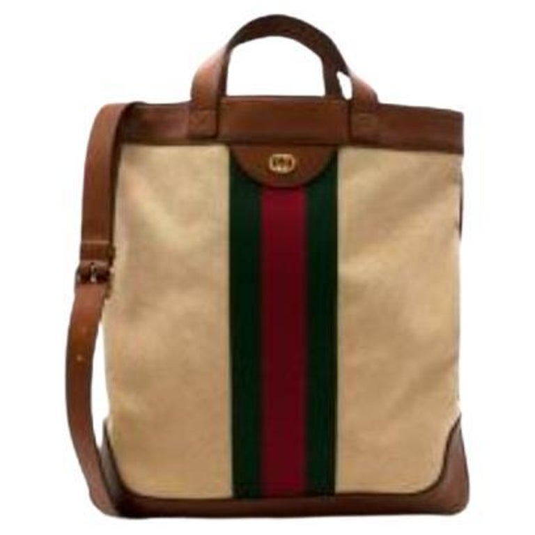 vintage beige web canvas saddle bag For Sale at 1stDibs