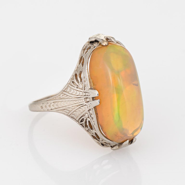 Vintage Belais Art Deco Opal Ring 14k White Gold Filigree Fine Jewelry ...