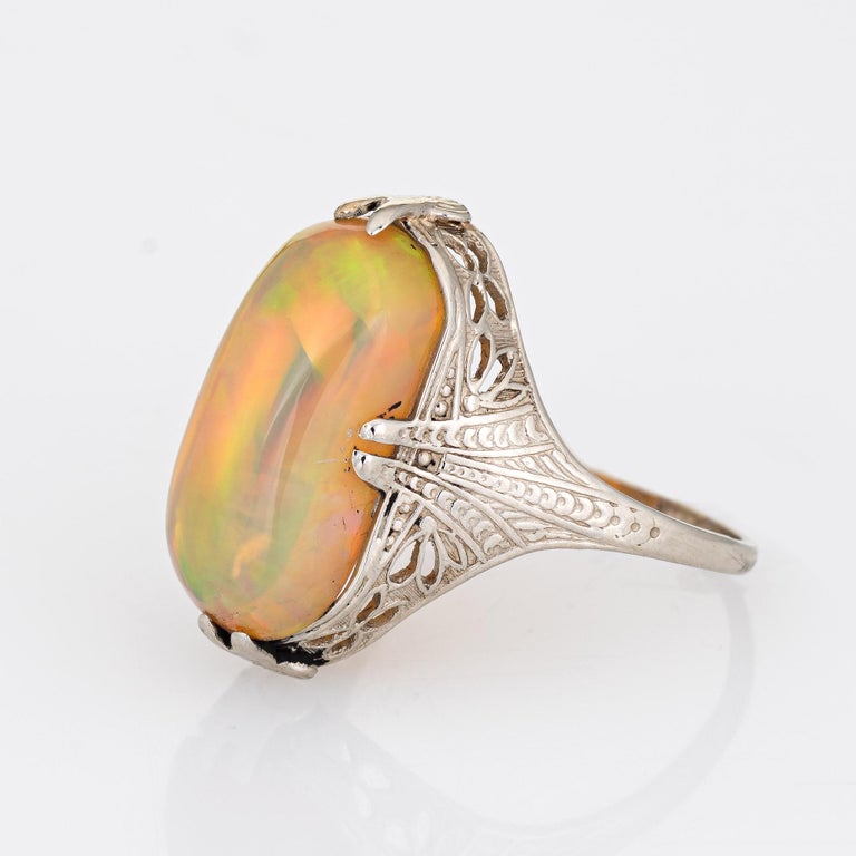 Vintage Belais Art Deco Opal Ring 14k White Gold Filigree Fine Jewelry ...