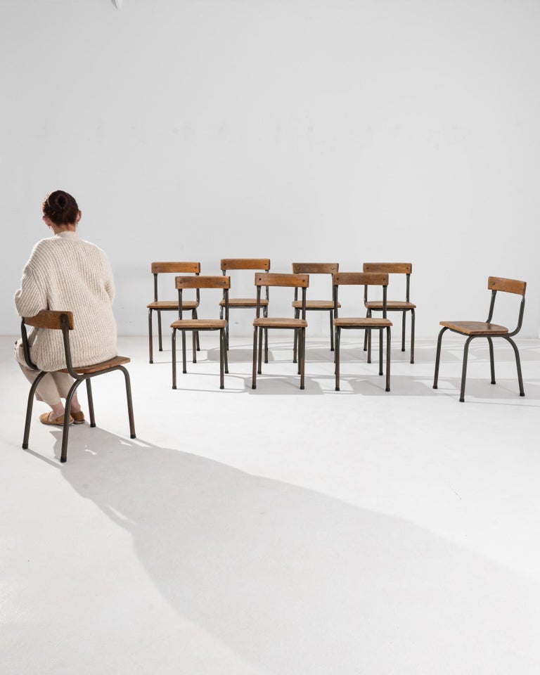 Vintage Belgian Metal Chairs by Tubax, Set of Nine For Sale at 1stDibs