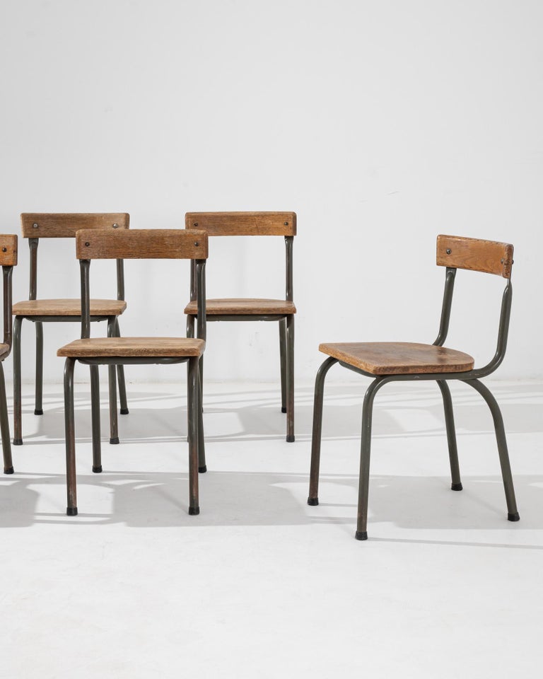 Vintage Belgian Metal Chairs by Tubax, Set of Nine For Sale at 1stDibs