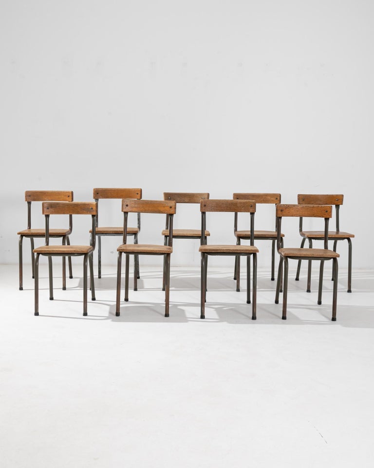 Vintage Belgian Metal Chairs by Tubax, Set of Nine For Sale at 1stDibs