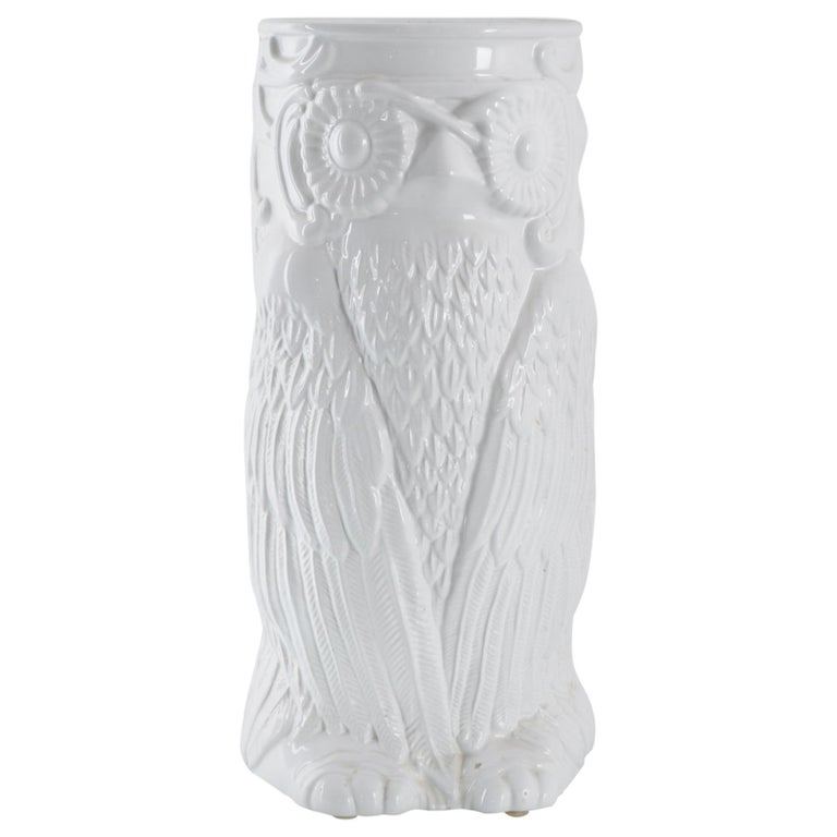 Vintage Belgian White Ceramic Owl Vase at 1stDibs