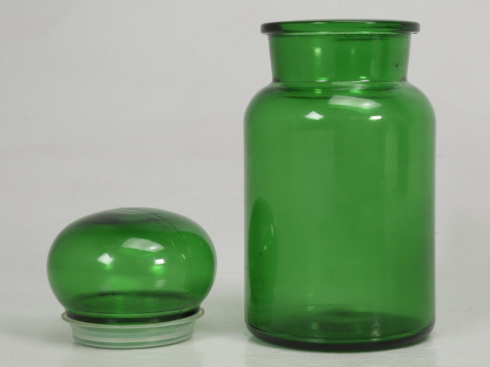 Vintage Belgium Pharmacy Green Glass Jar with Lid at 1stDibs | green ...