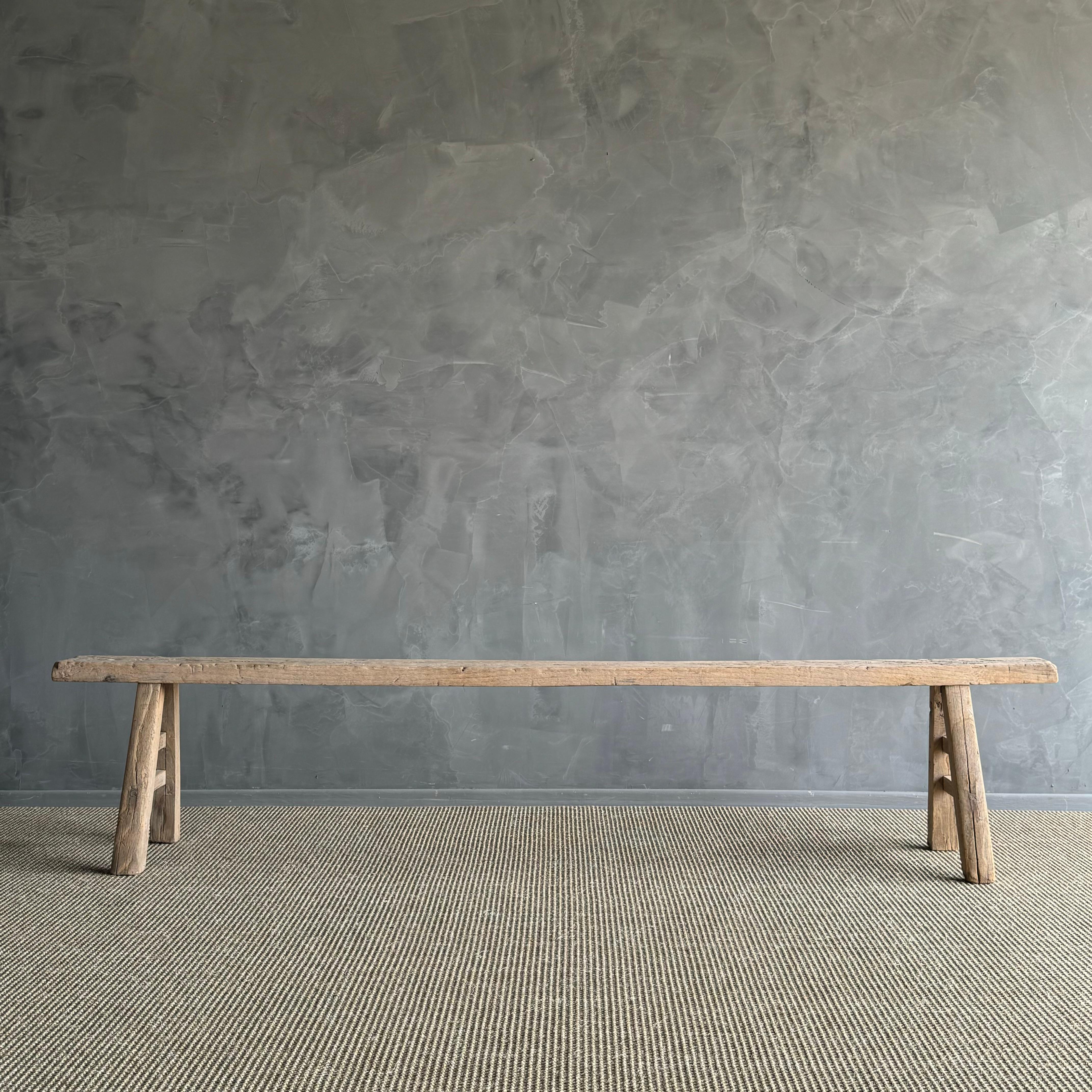 Vintage Bench Elm Wood Skinny Bench Extra Long 101" For Sale at 1stDibs