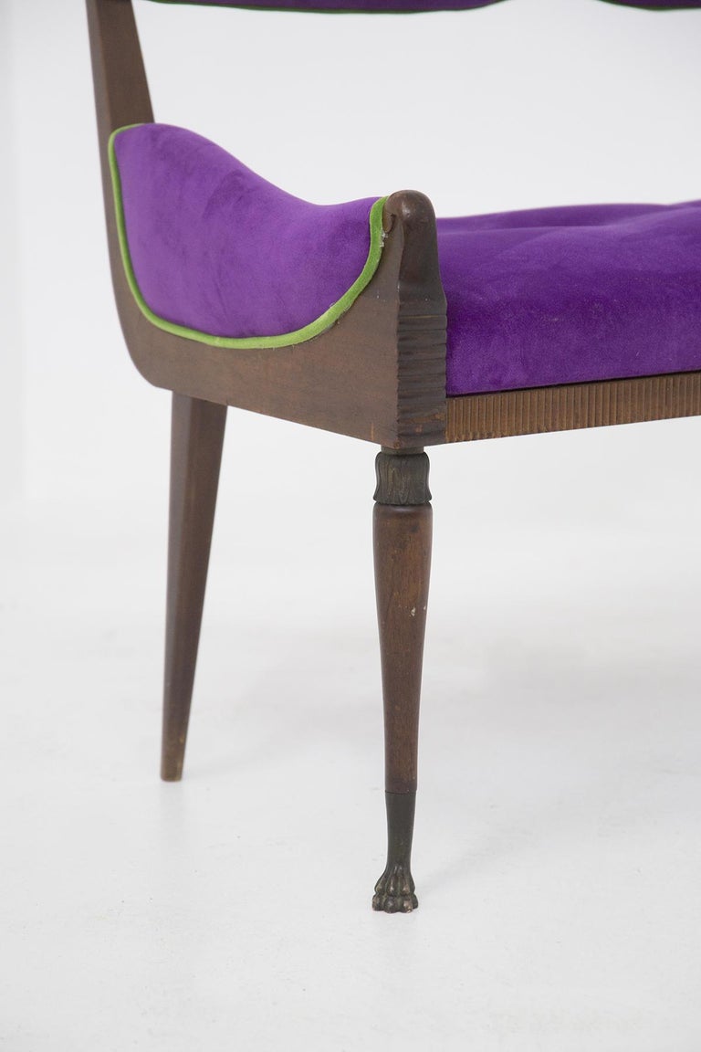 Vintage Bench in Purple and Green Velvet For Sale at 1stDibs