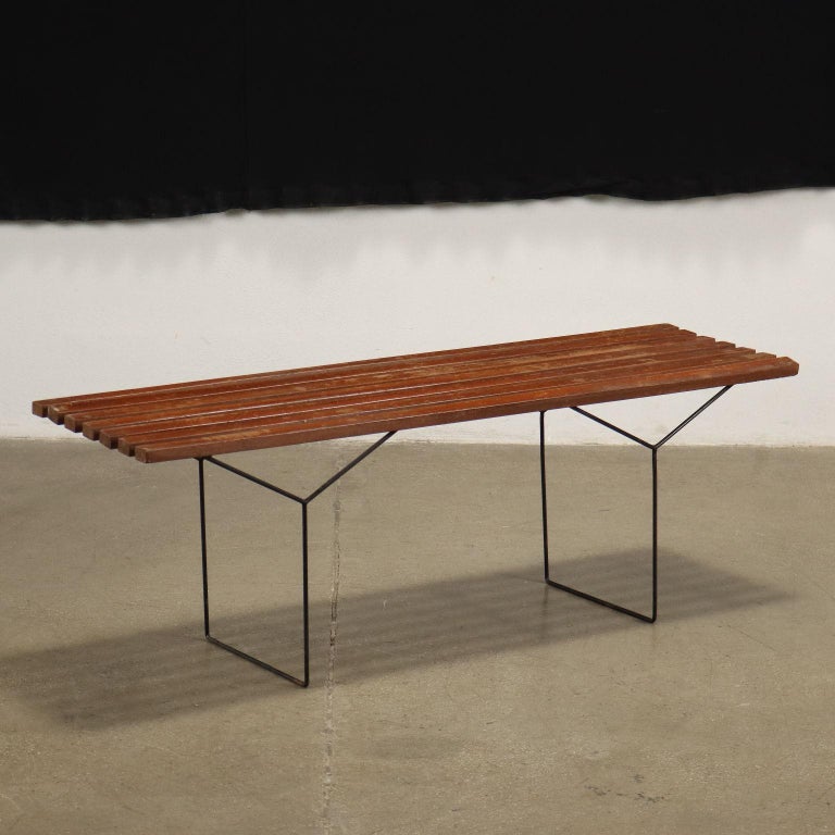 Vintage Bench Teak Metal Italy 1960s For Sale at 1stDibs
