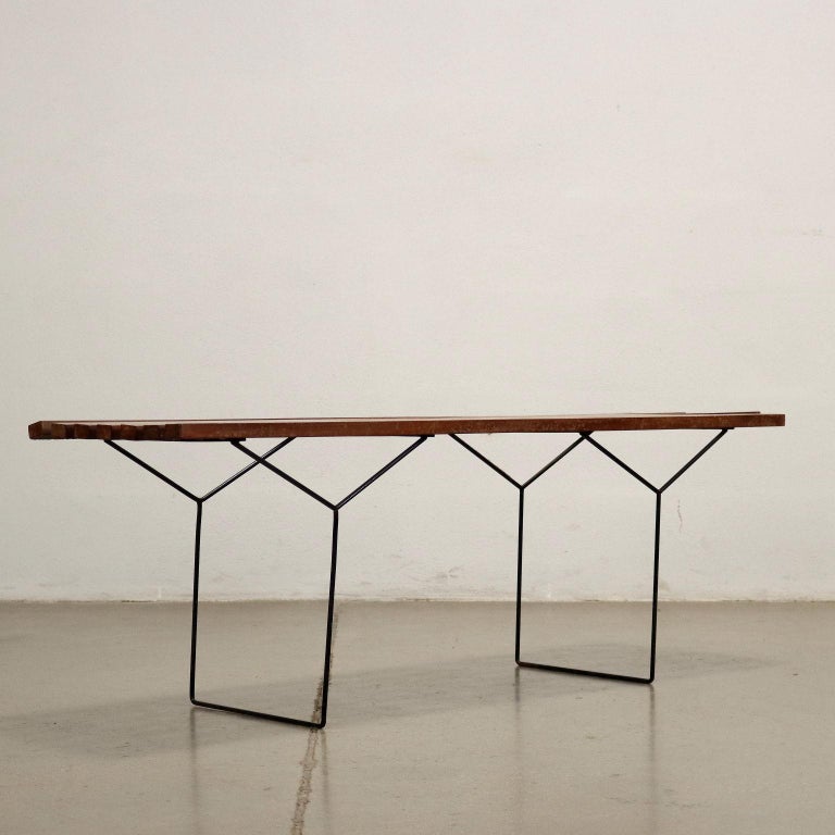 Vintage Bench Teak Metal Italy 1960s For Sale at 1stDibs