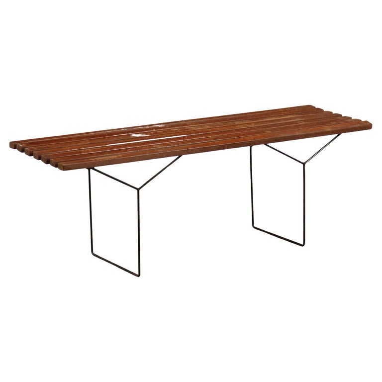 Vintage Bench Teak Metal Italy 1960s For Sale at 1stDibs
