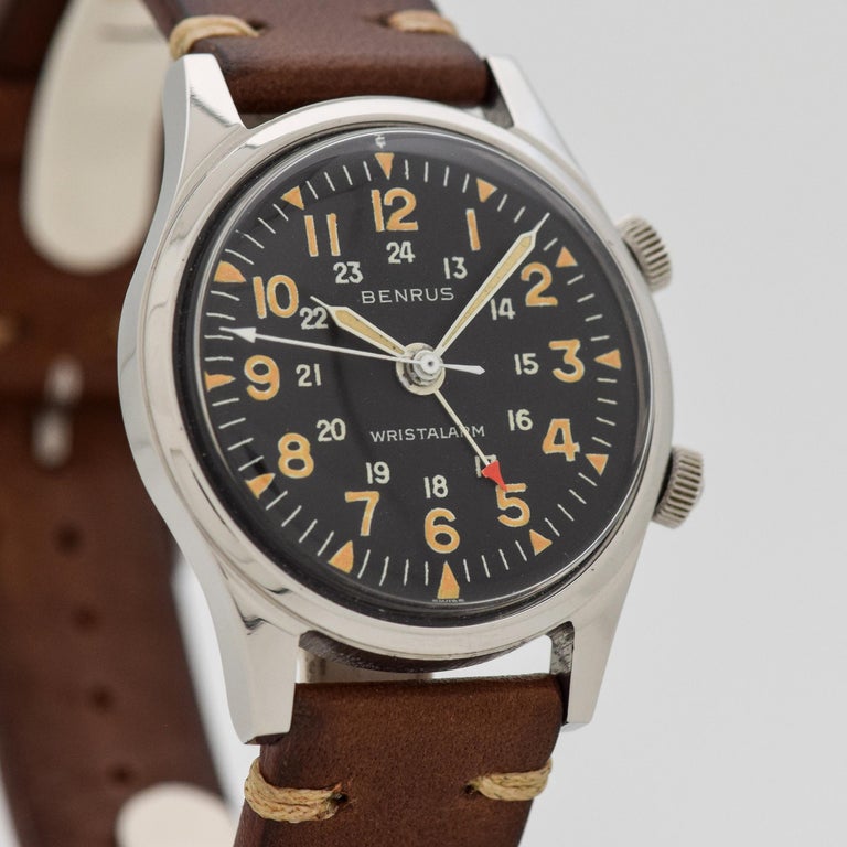 Vintage Benrus Wrist Alarm Stainless Steel Watch, 1960s at 1stDibs