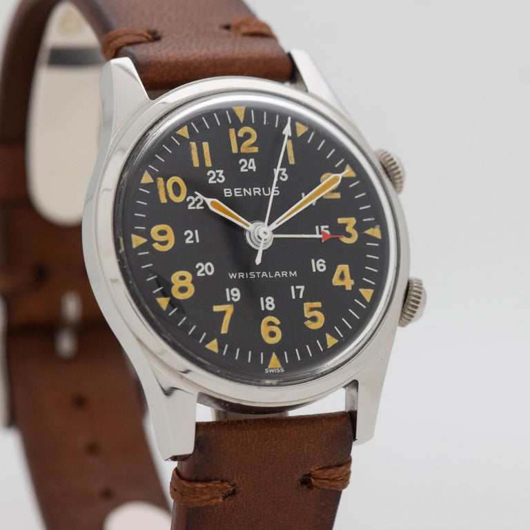 Vintage Benrus Wrist Alarm Stainless Steel Watch, 1960s For Sale at 1stDibs