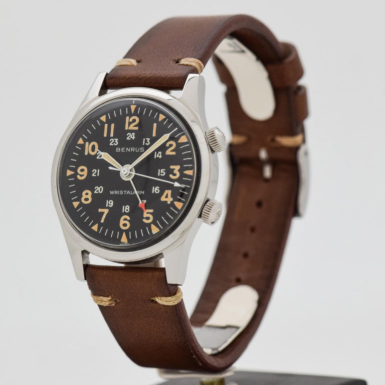 Vintage Benrus Wrist Alarm Stainless Steel Watch, 1960s at 1stDibs