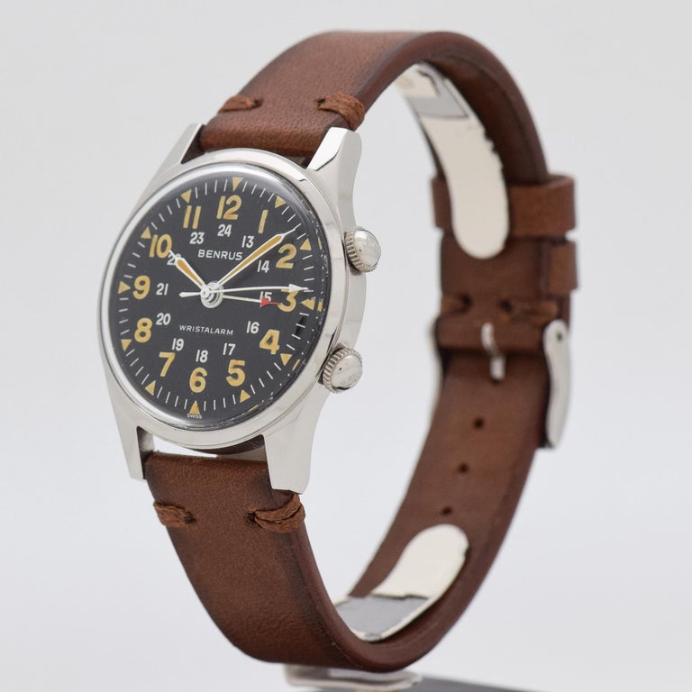 Vintage Benrus Wrist Alarm Stainless Steel Watch, 1960s For Sale at 1stDibs