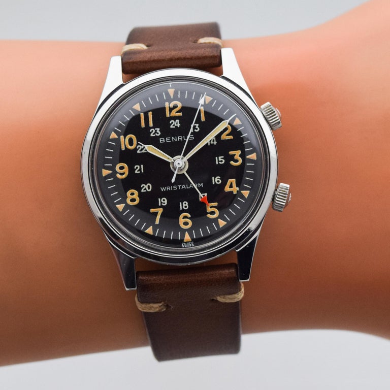 Vintage Benrus Wrist Alarm Stainless Steel Watch, 1960s at 1stDibs