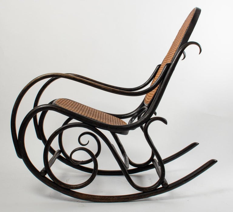 Vintage Bentwood and Black Stained Rocking Chair For Sale at 1stDibs