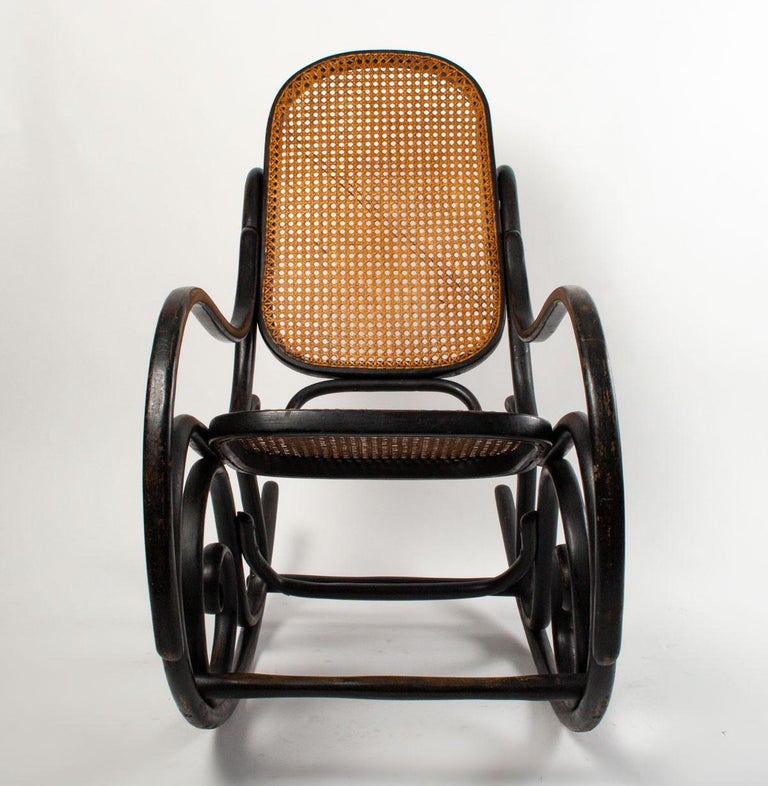 Vintage Bentwood and Black Stained Rocking Chair For Sale at 1stDibs