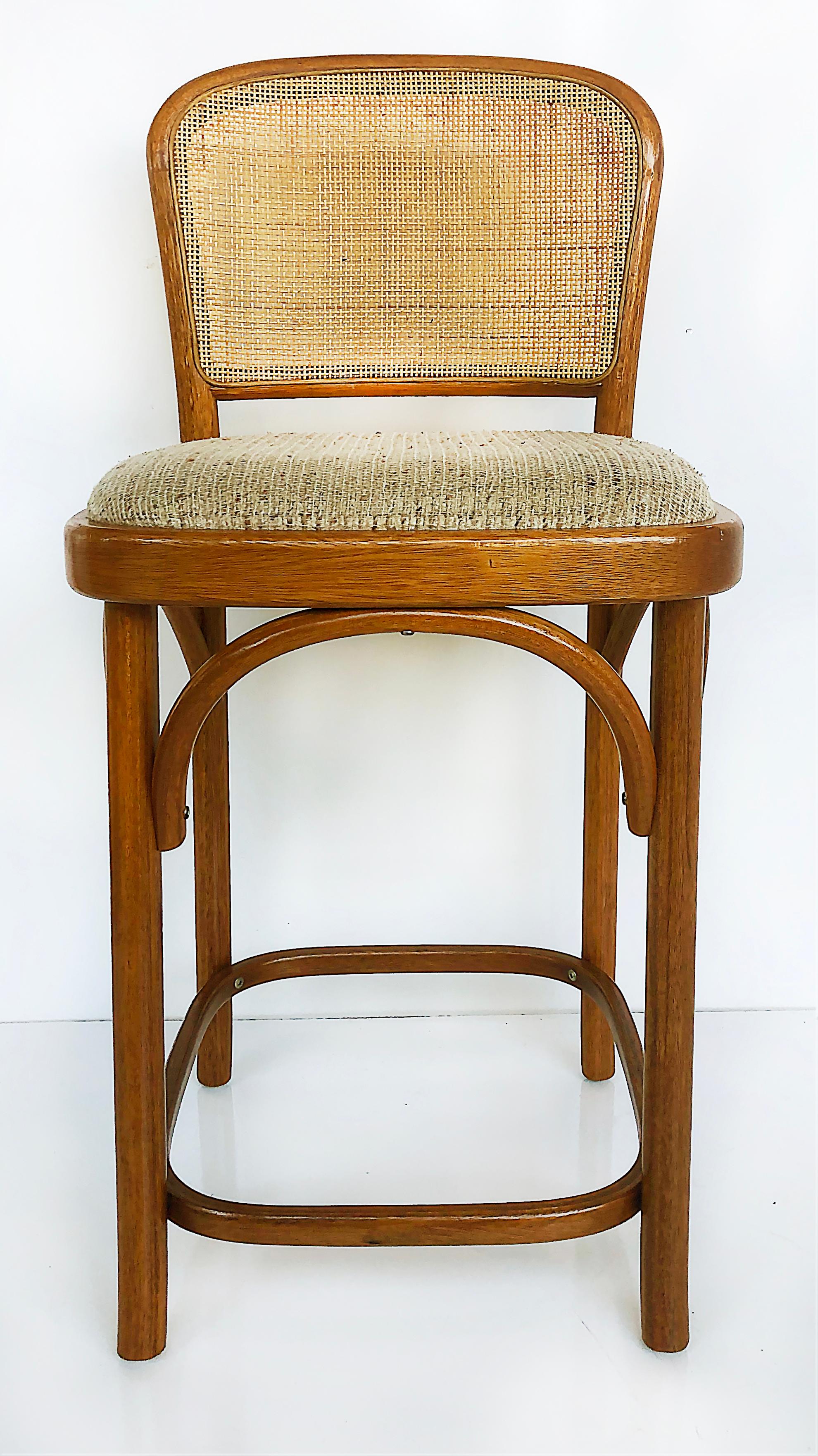 Vintage Bentwood Counter Stools, Caned with Upholstered Seats Set of 4 ...