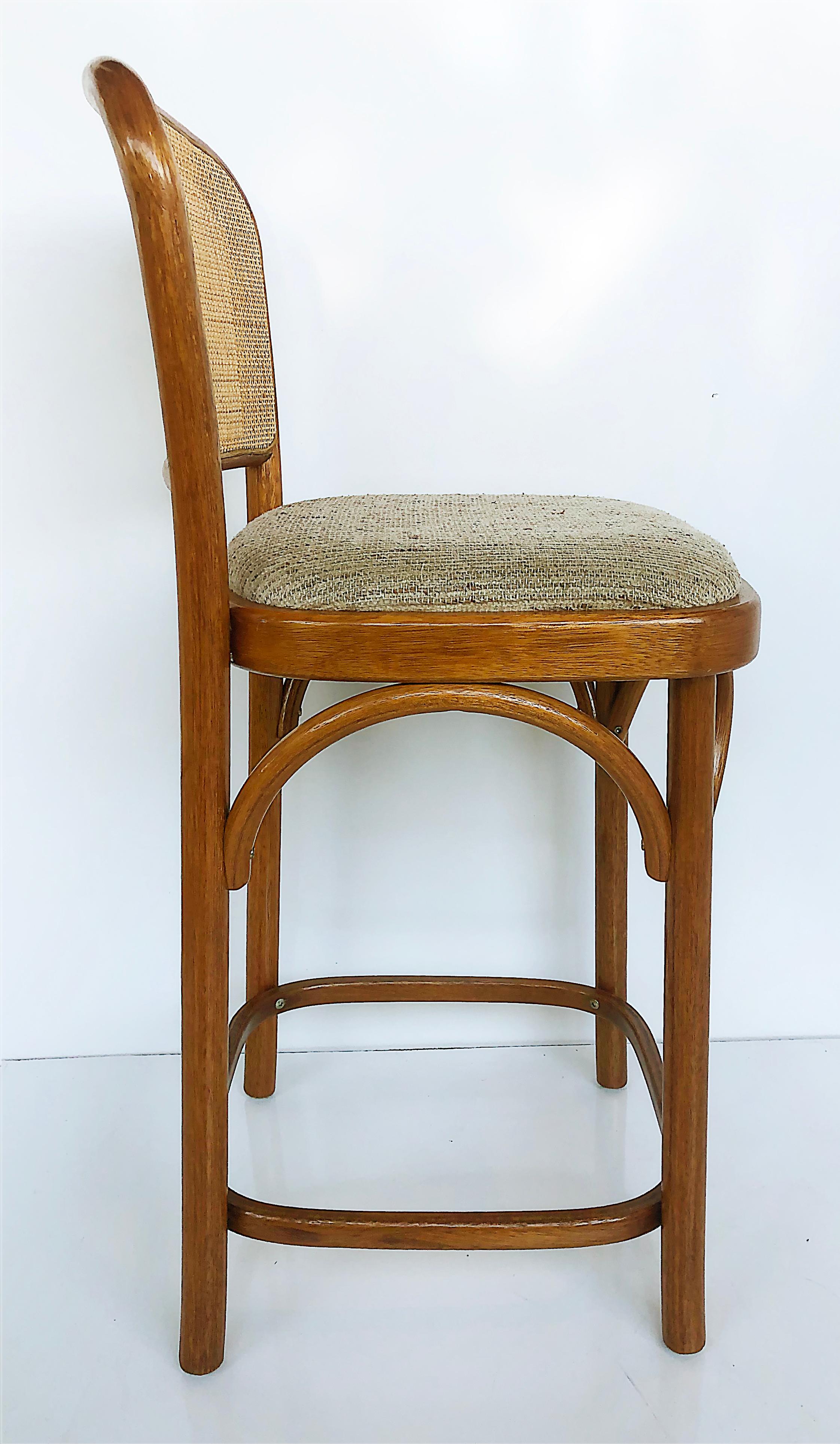 Vintage Bentwood Counter Stools, Caned with Upholstered Seats Set of 4 ...