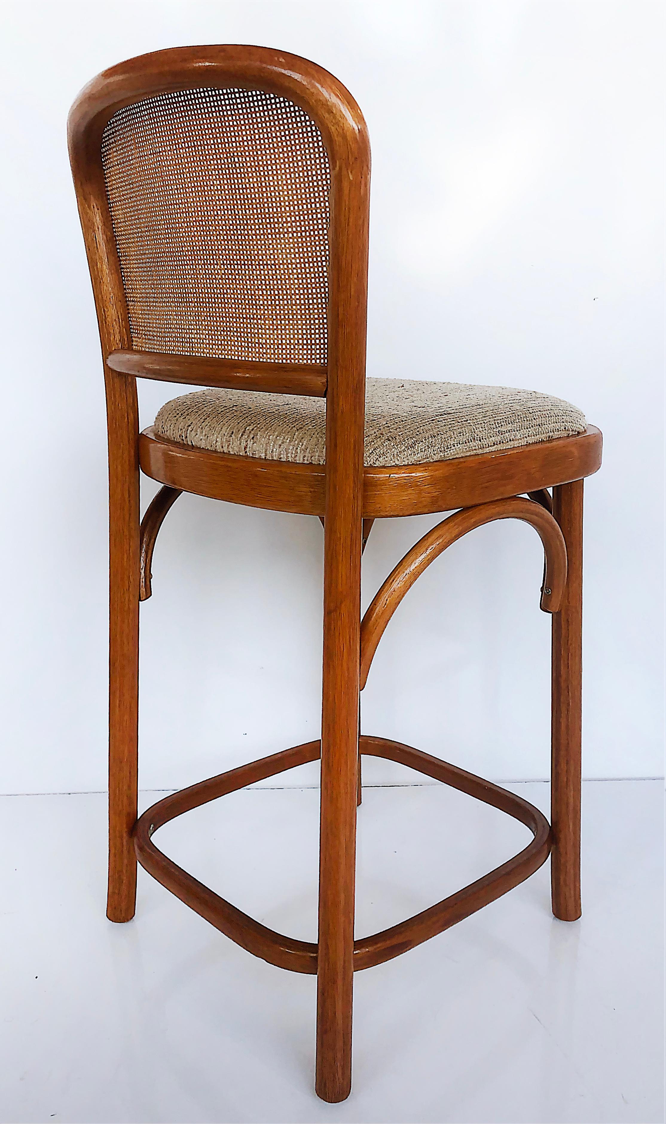 Vintage Bentwood Counter Stools, Caned with Upholstered Seats Set of 4 ...