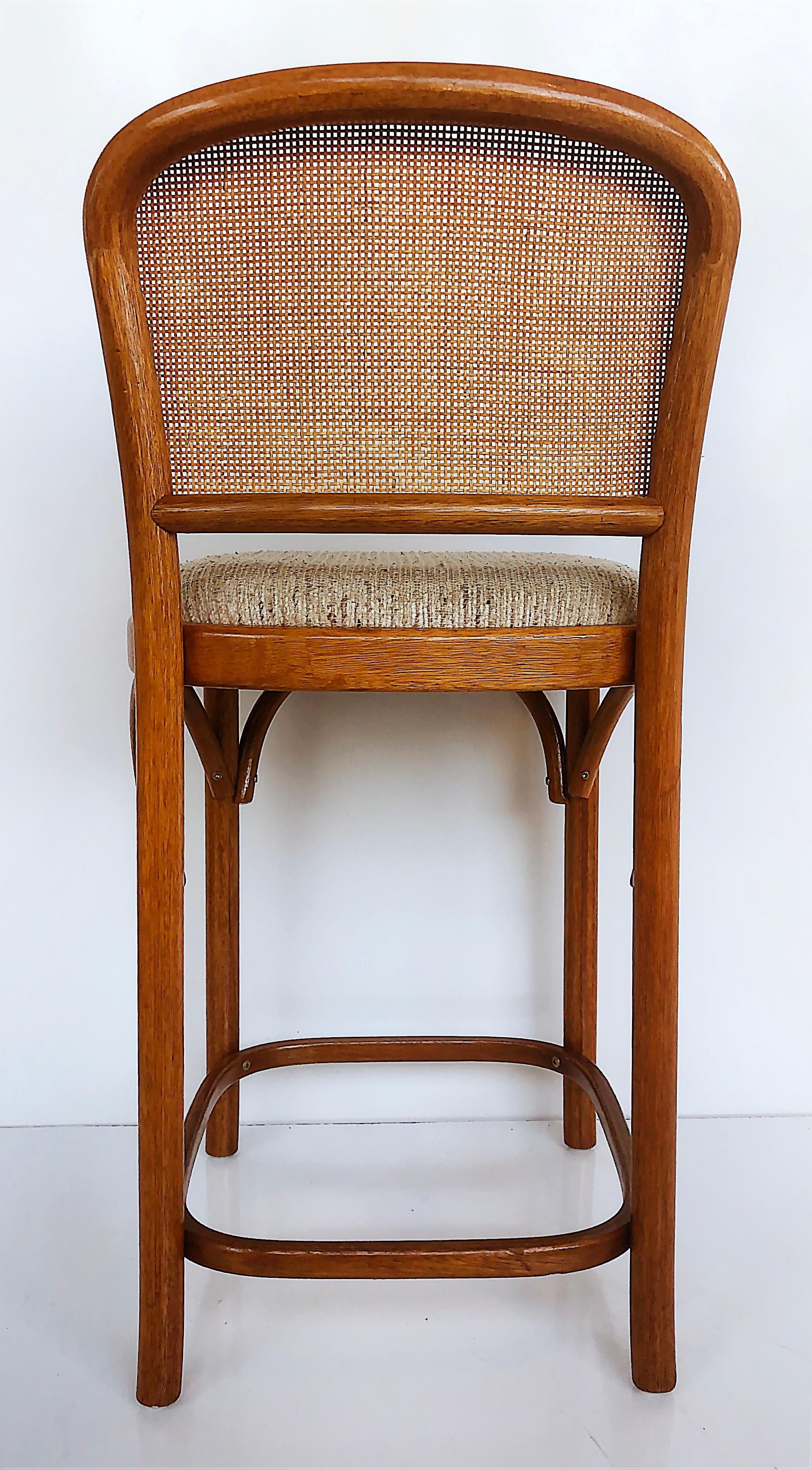 Vintage Bentwood Counter Stools, Caned with Upholstered Seats Set of 4 ...