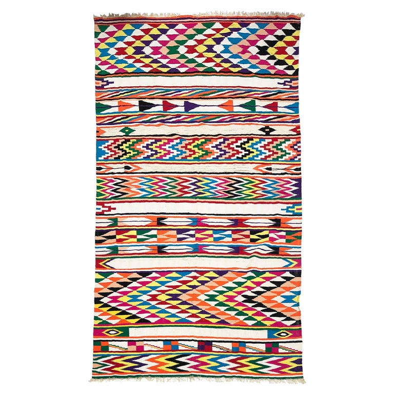 Vintage Berber Algerian Multicolored Beige Geometrical Rug Handmade ...