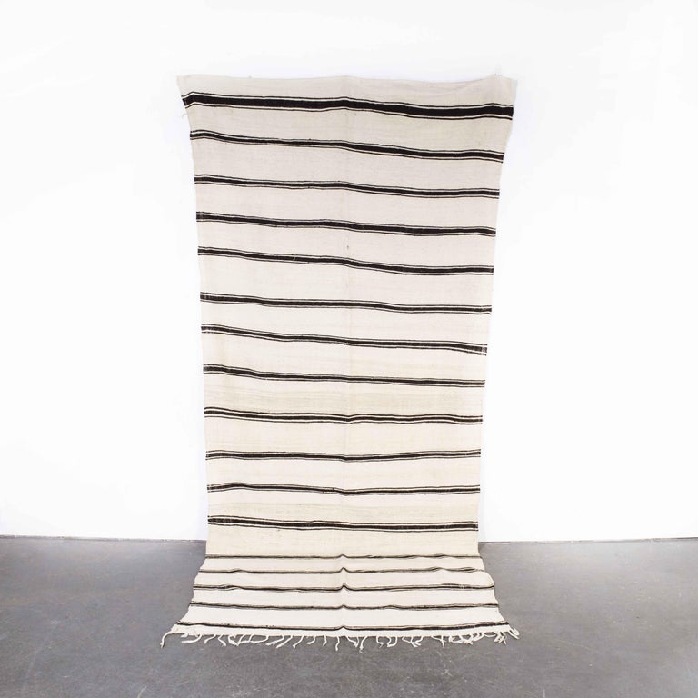 Vintage Berber Black Monochrome Stripe Hanbel Rug For Sale at 1stDibs