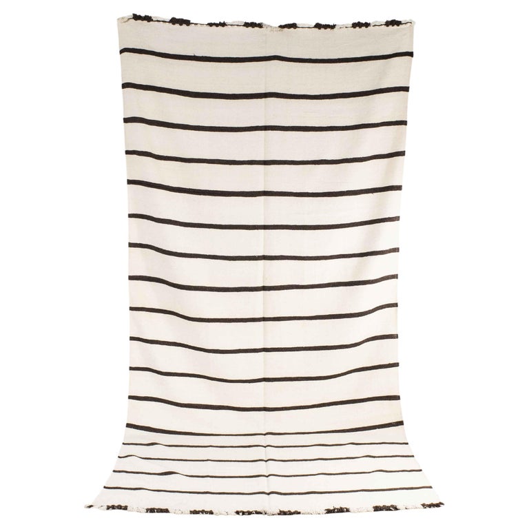 Vintage Berber Black Thin Stripe Hanbel Rug For Sale at 1stDibs