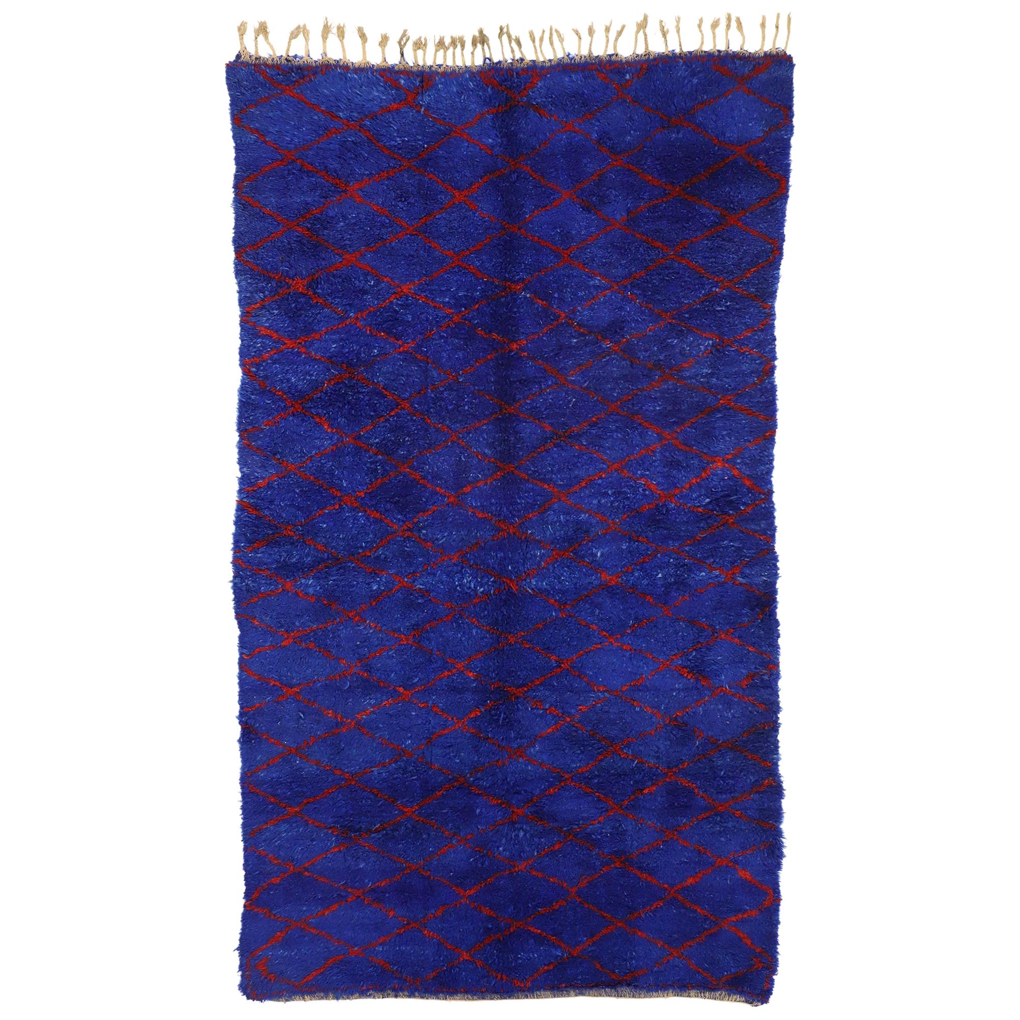 Vintage Berber Blue Moroccan Rug with Diamond Trellis and Modern Style ...