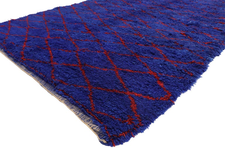 Vintage Berber Blue Moroccan Rug with Diamond Trellis and Modern Style ...
