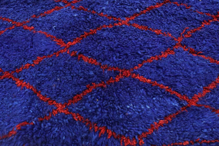 Vintage Berber Blue Moroccan Rug with Diamond Trellis and Modern Style ...