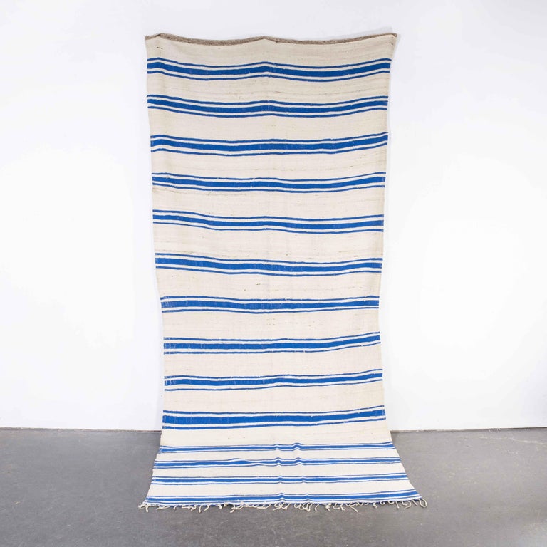 Vintage Berber Blue Stripe Hanbel Rug For Sale at 1stDibs