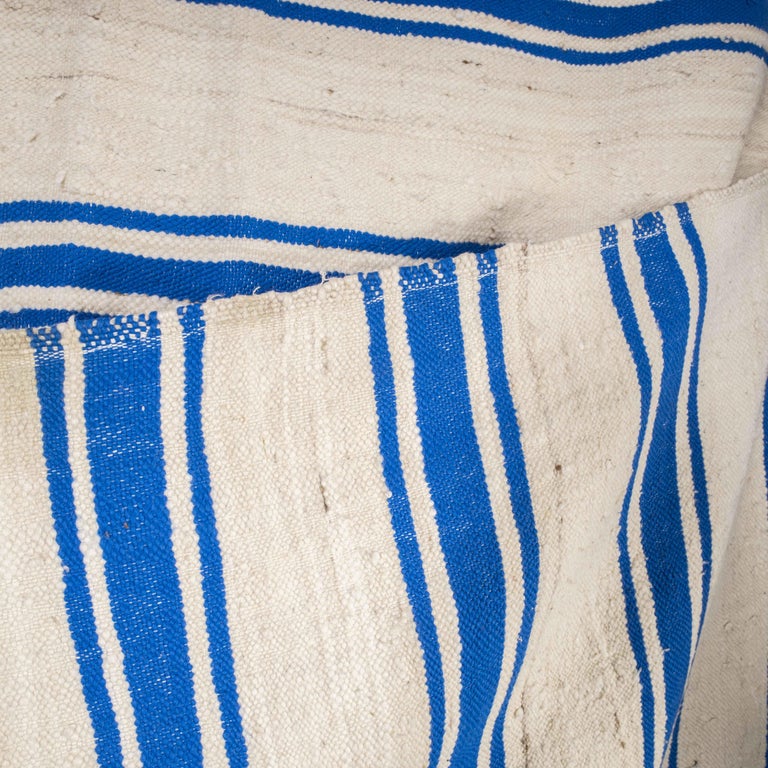 Vintage Berber Blue Stripe Hanbel Rug For Sale at 1stDibs