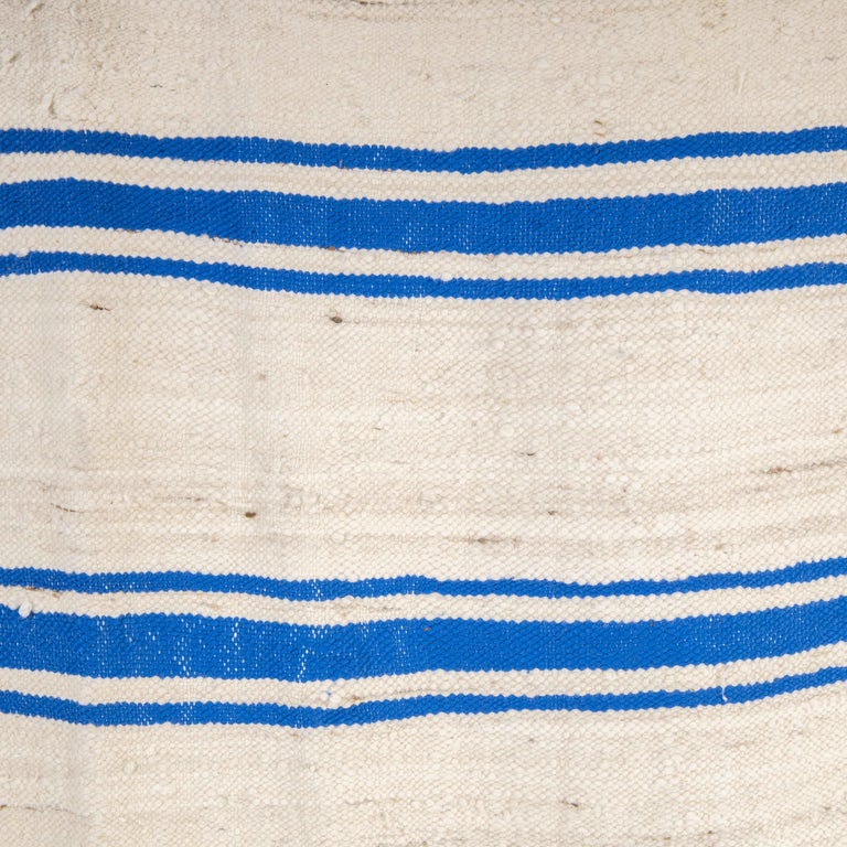 Vintage Berber Blue Stripe Hanbel Rug For Sale at 1stDibs