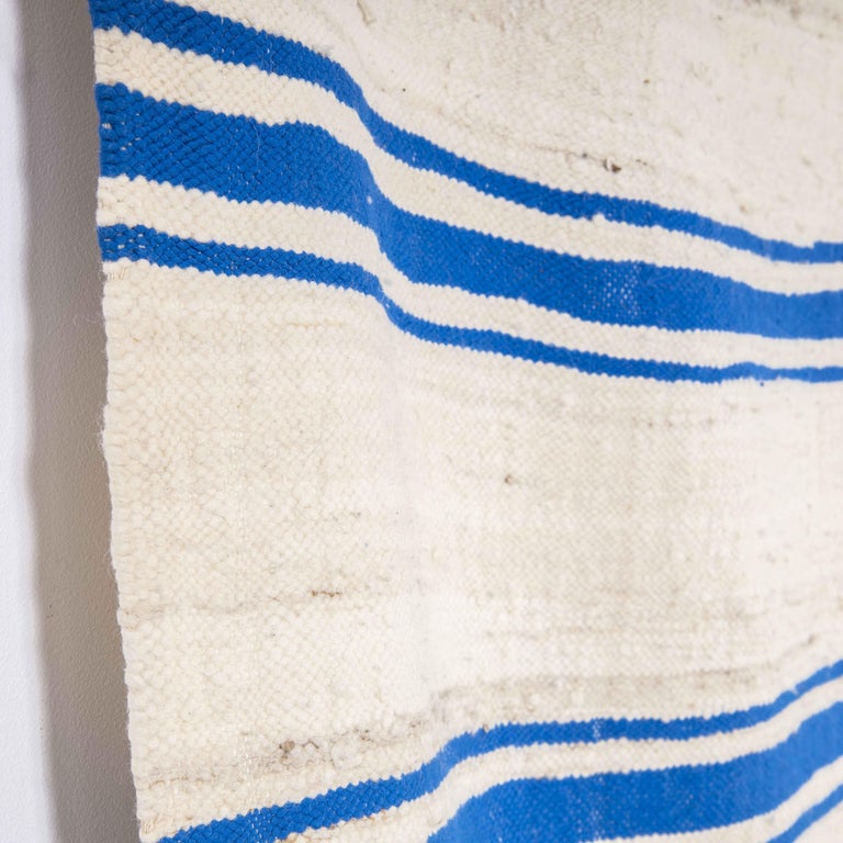 Vintage Berber Blue Stripe Hanbel Rug For Sale at 1stDibs