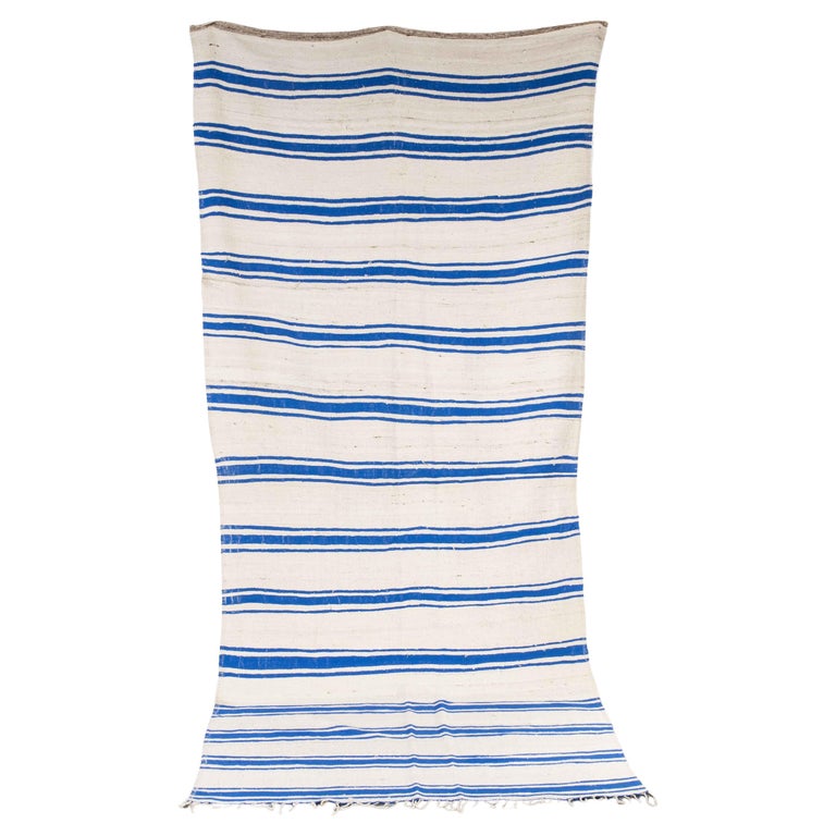 Vintage Berber Blue Stripe Hanbel Rug For Sale at 1stDibs