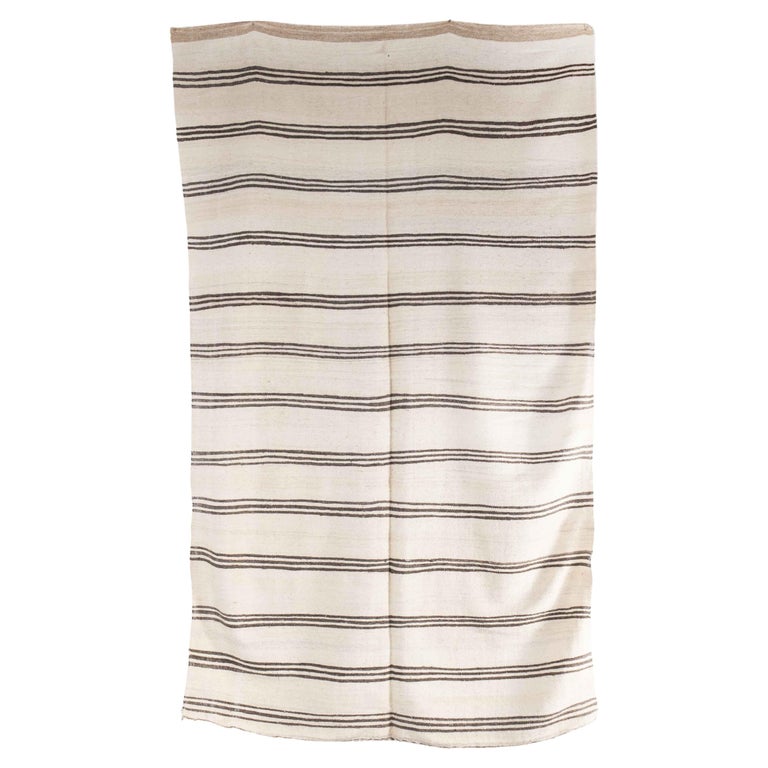 Vintage Berber Burnt Monochrome Stripe Hanbel Rug For Sale at 1stDibs