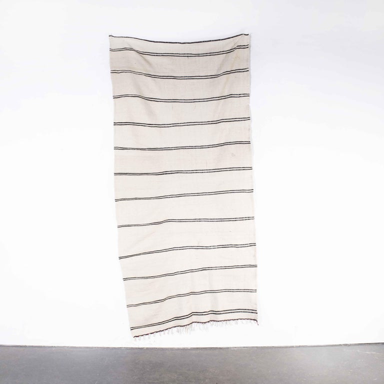 Vintage Berber Fine Monochrome Stripe Hanbel Rug For Sale at 1stDibs