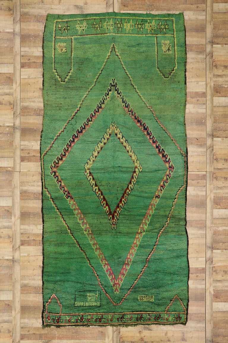 Vintage Berber Green Moroccan Rug with Tribal Style For Sale at 1stDibs