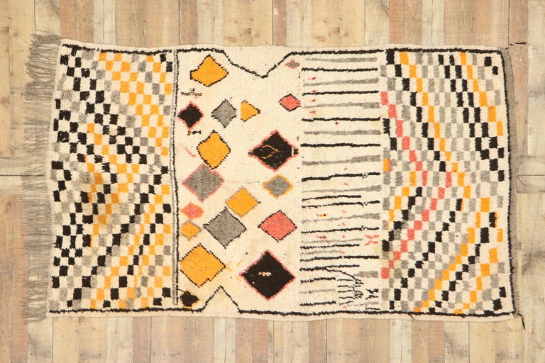 Vintage Berber Moroccan Azilal Rug with Mid-Century Modern Cubism Tribal Style at 1stDibs
