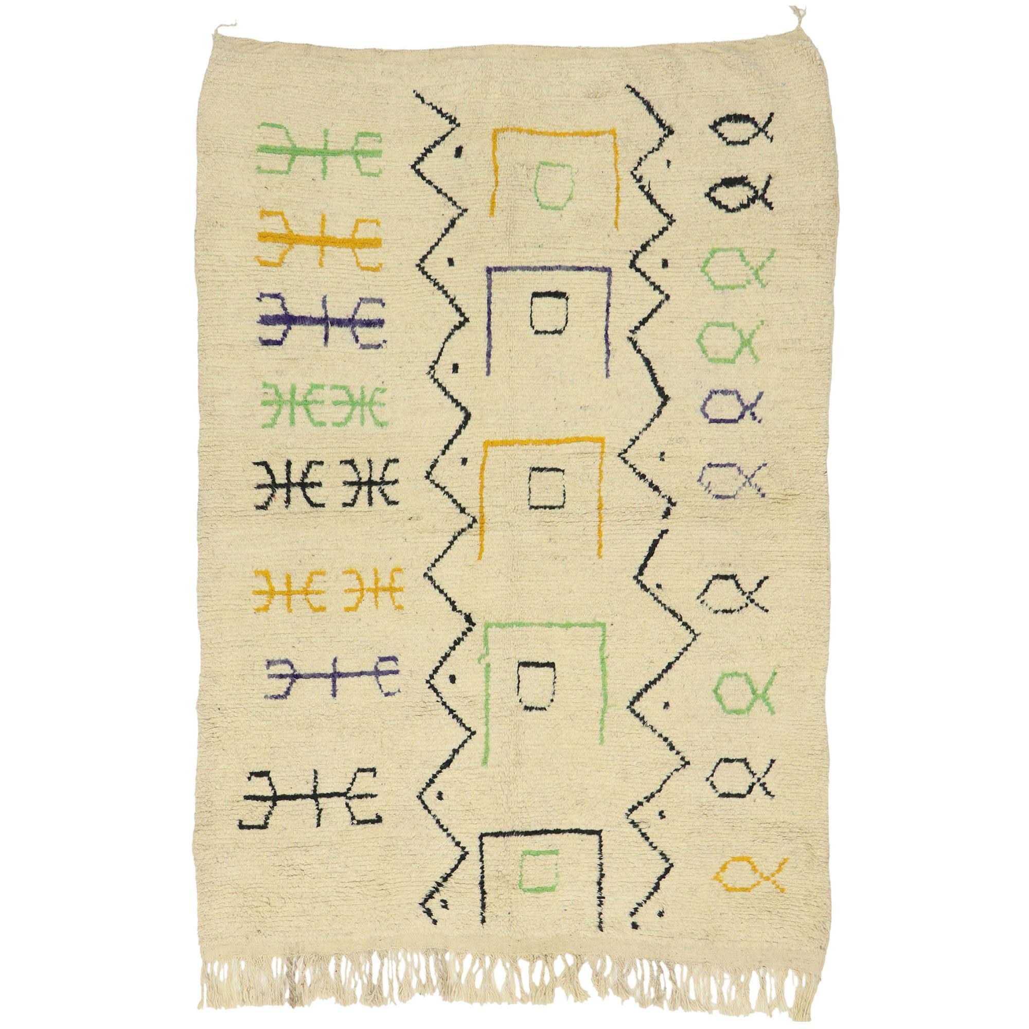 New Contemporary Moroccan Rug with Line Art Design and Tribal Style For ...