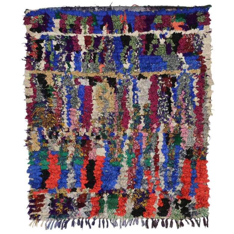 Vintage Berber Moroccan Boucherouite Rug, Colorful Moroccan Shag Accent ...