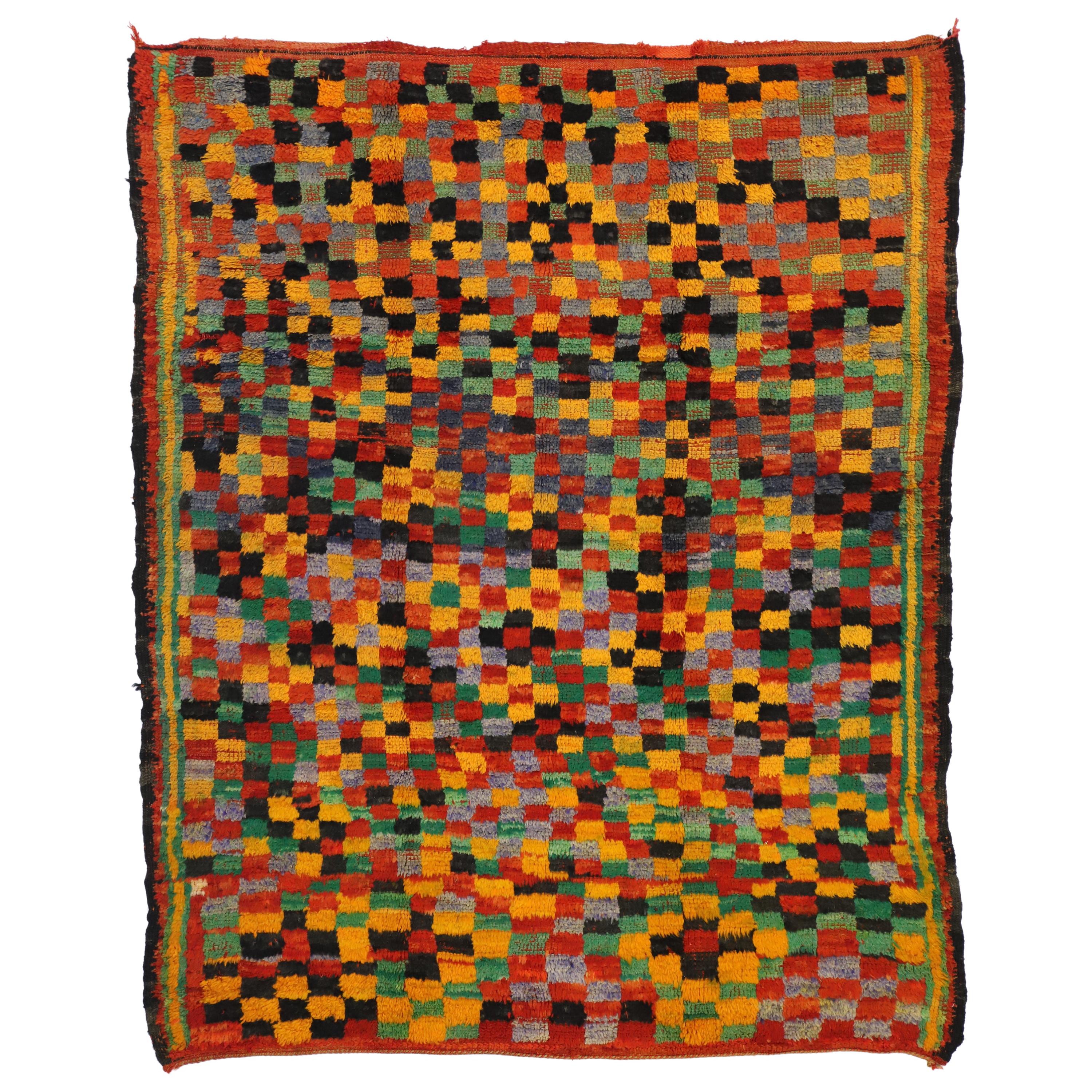 Vintage Berber Moroccan Rug with Retro Checkerboard Design and Cubism ...