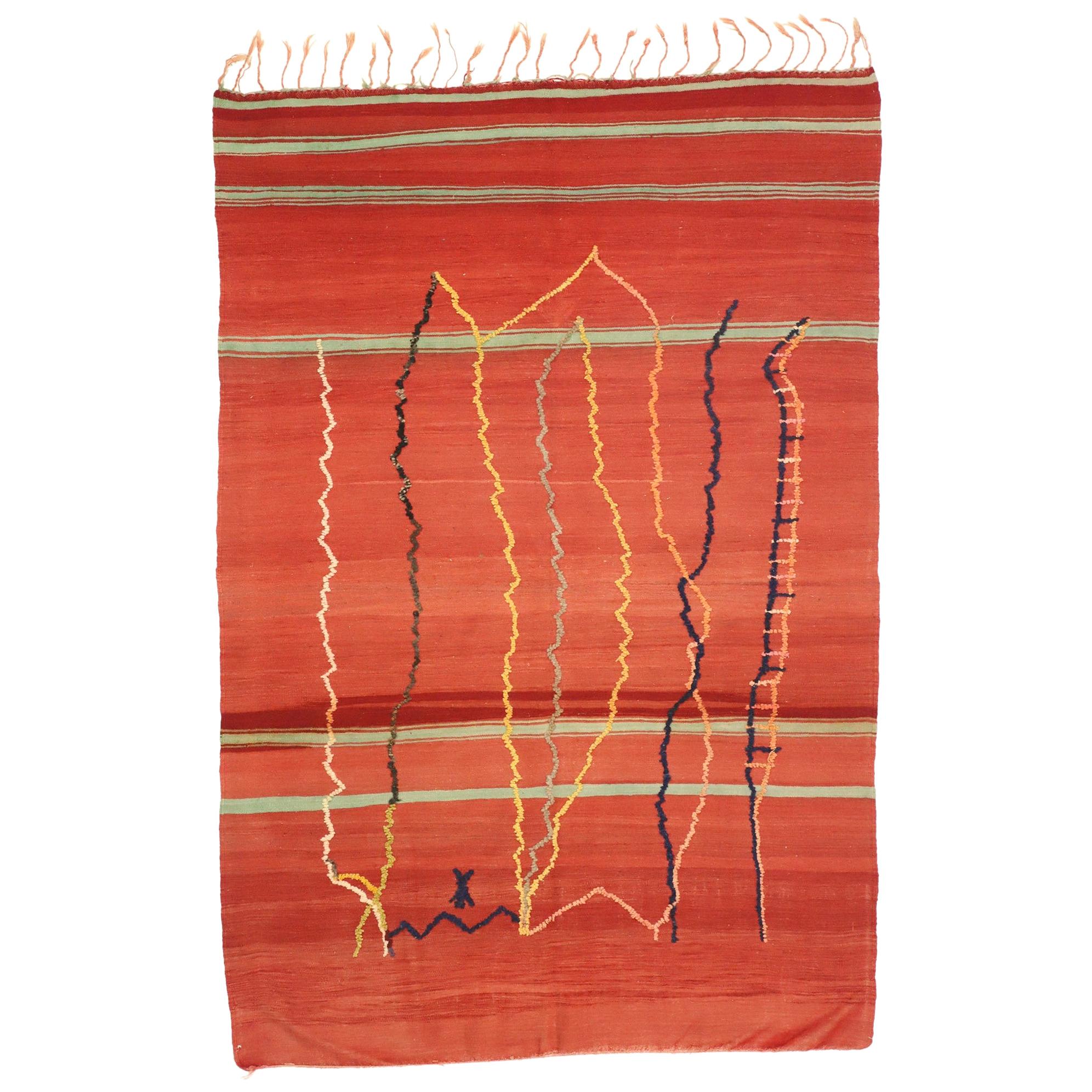 Moroccan Vintage Flat-Weave Rug, Ethnic Textile Handira For Sale at 1stDibs