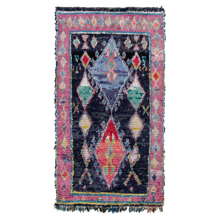 Vintage Berber Kilim in Blue, Pink Geometric Lozenge Pattern by Rug and ...