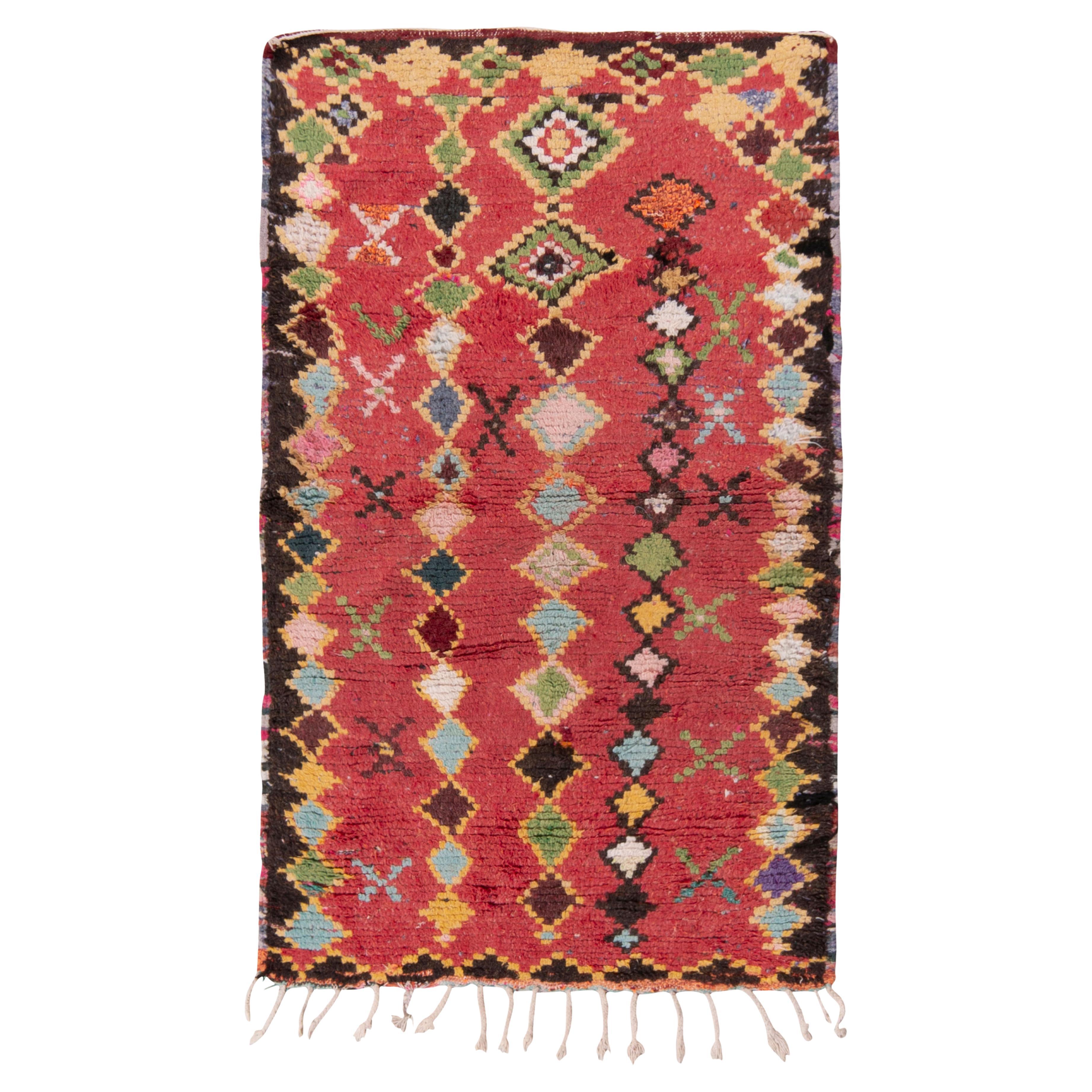 Vintage Mid-Century Transitional Moroccan Red and Multicolor Wool Rug ...