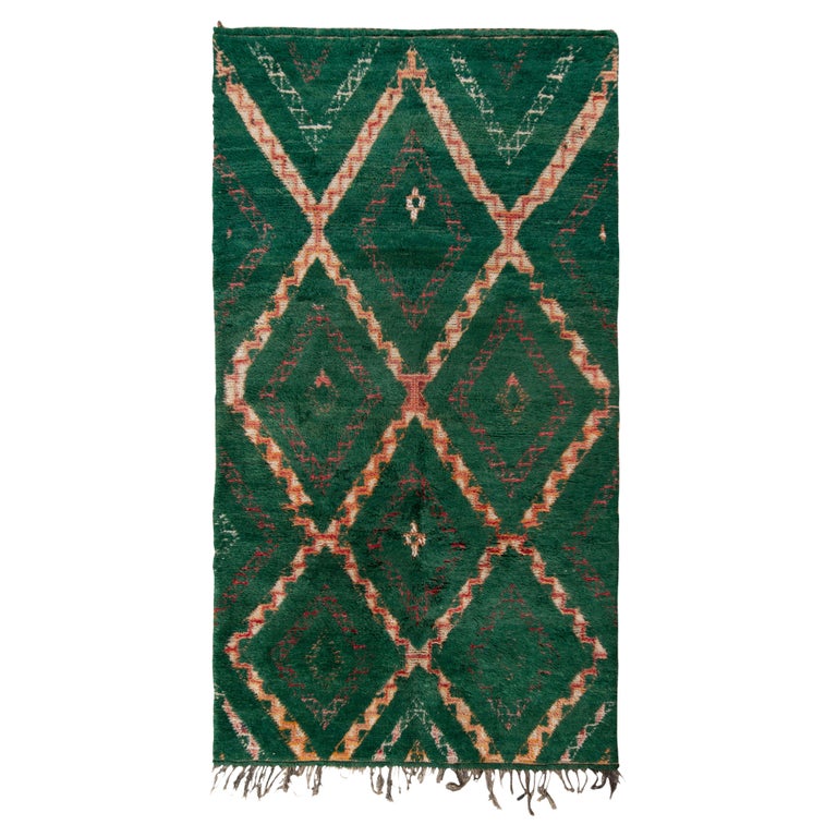 Vintage Berber Moroccan Rug in Green, Orange Geometric Pattern For Sale ...