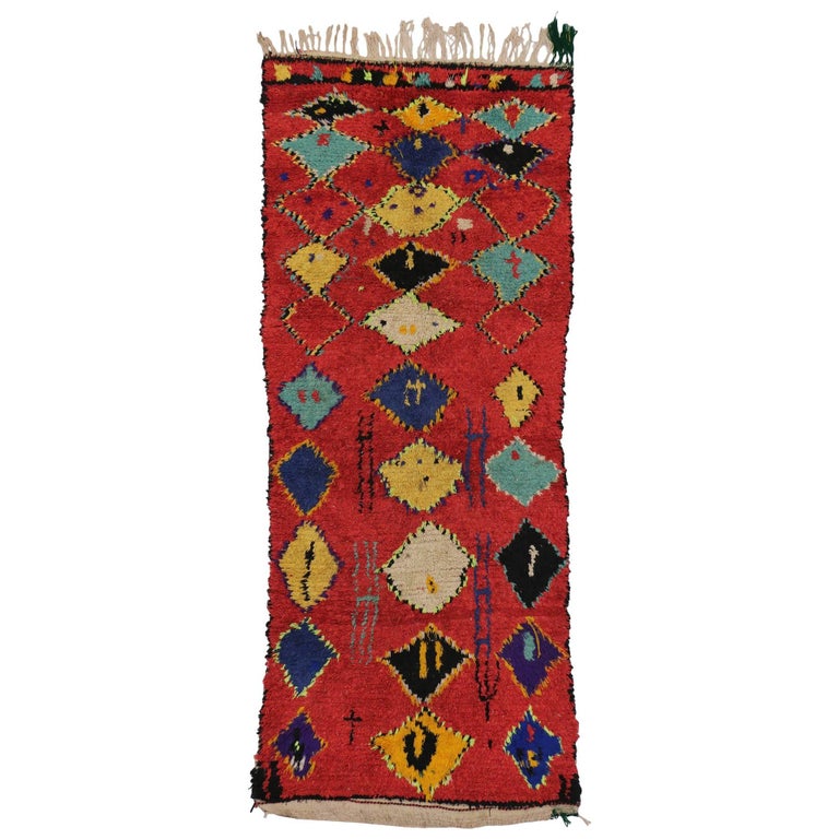 Vintage Berber Moroccan Rug Runner, Shag Hallway Runner For Sale at 1stDibs