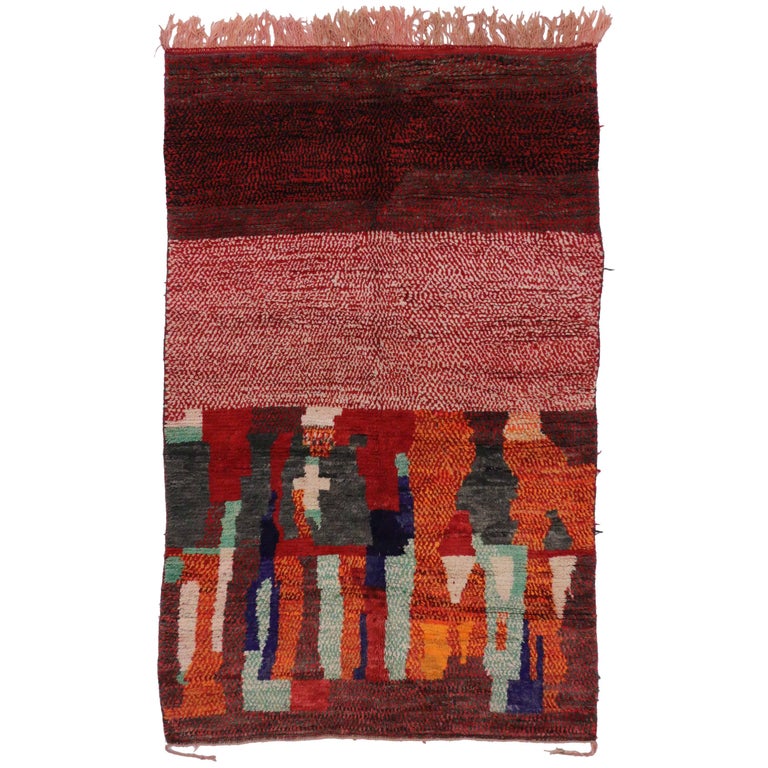 Vintage Berber Moroccan Rehamna Rug with Color Block Post-Modern Style ...